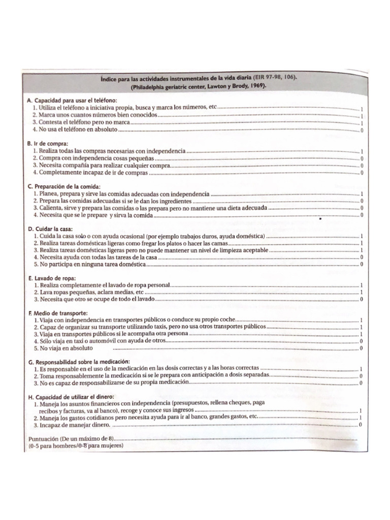 Escala de Lawton y Brody | PDF