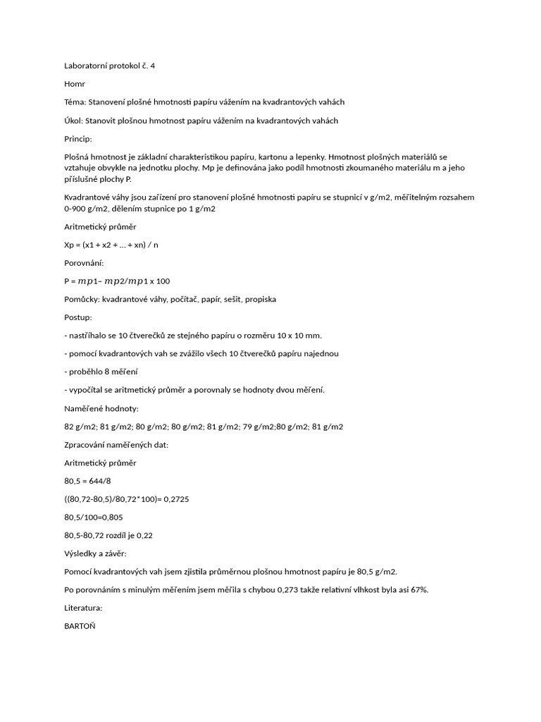 Laboratorní Protokol č4 | PDF
