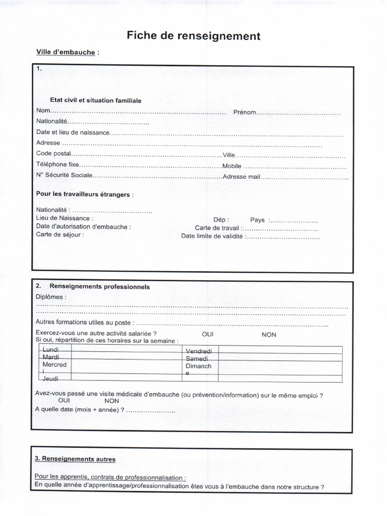 FICHE RENSEIGNEMENT EMBAUCHE | PDF