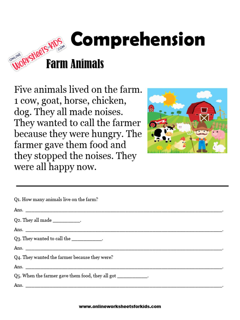 Farm Animals Comprehension Worksheet | PDF