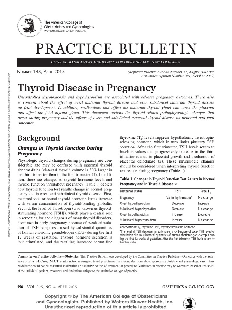 Practice Bulletin No 148 Thyroid Disease In.58 | PDF | Hyperthyroidism ...