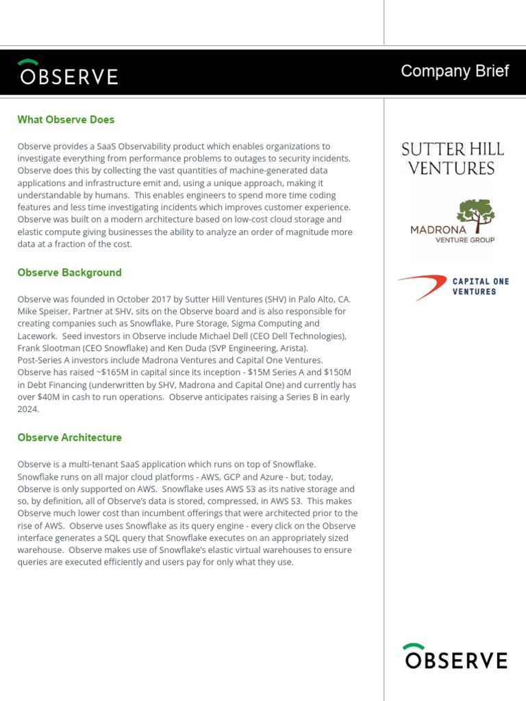 Observe Company Brief | PDF