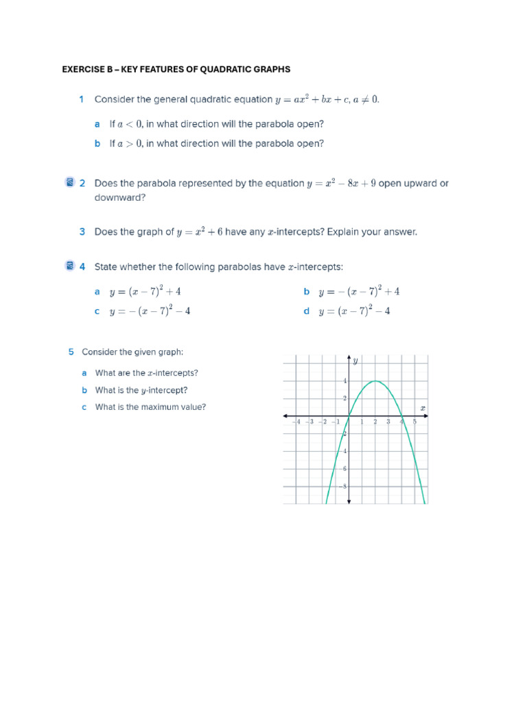 Key Features of Quadratic Graphs | PDF
