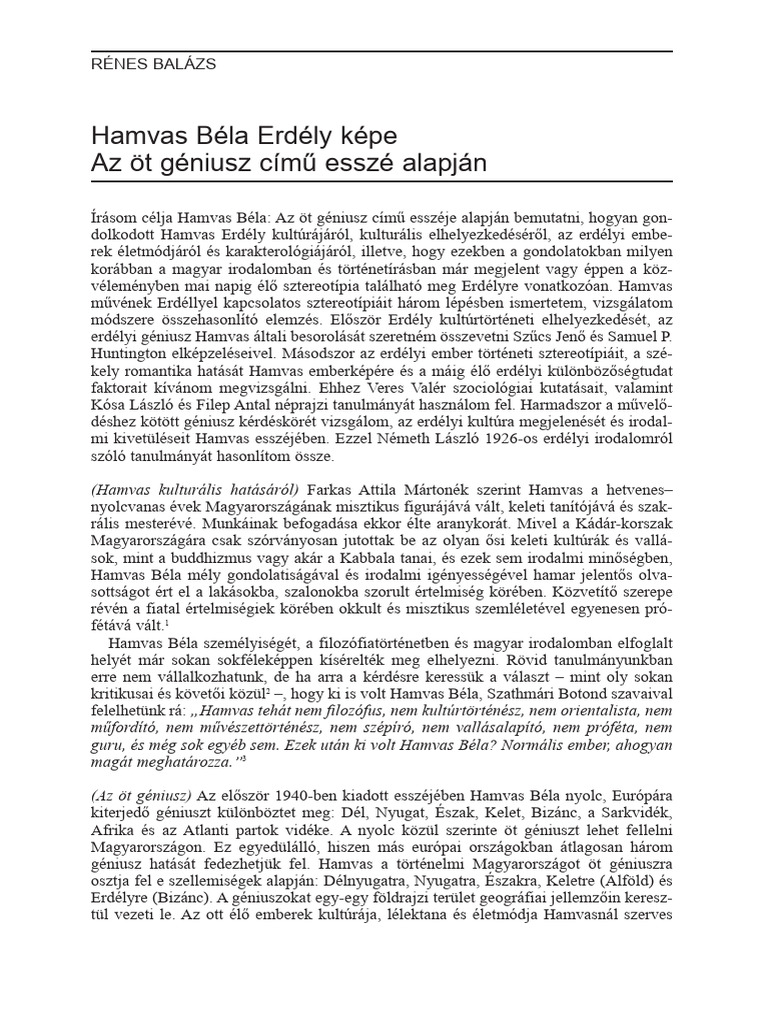 Hamvas Béla Erdély Képe | PDF