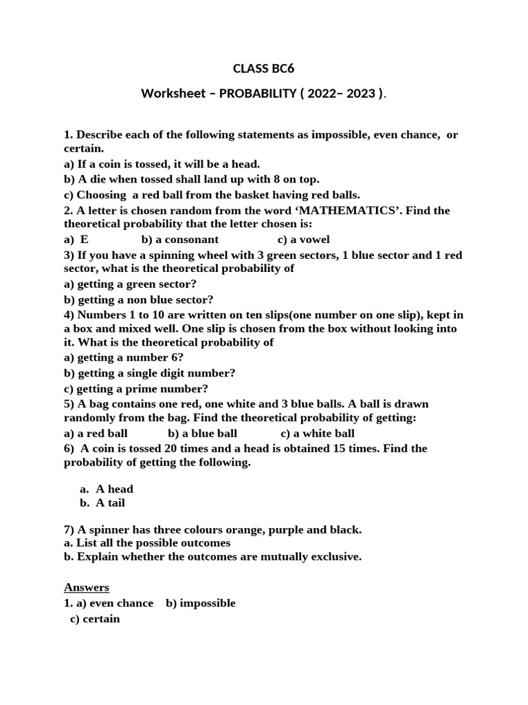 Probability Worksheet | PDF