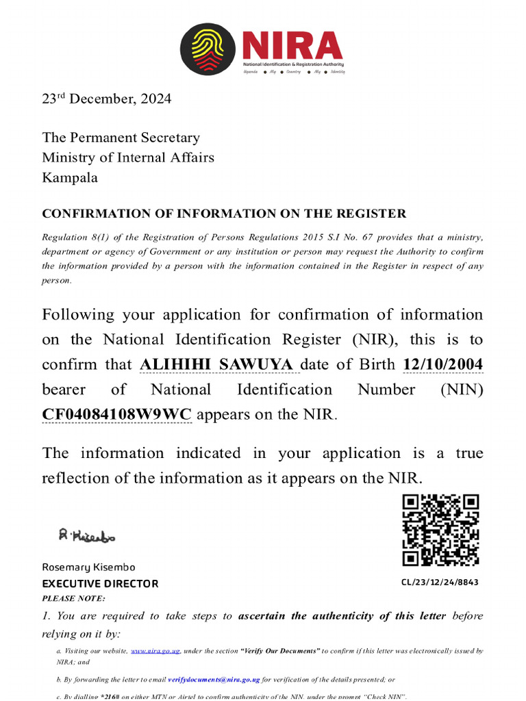 Confirmation of Information | PDF