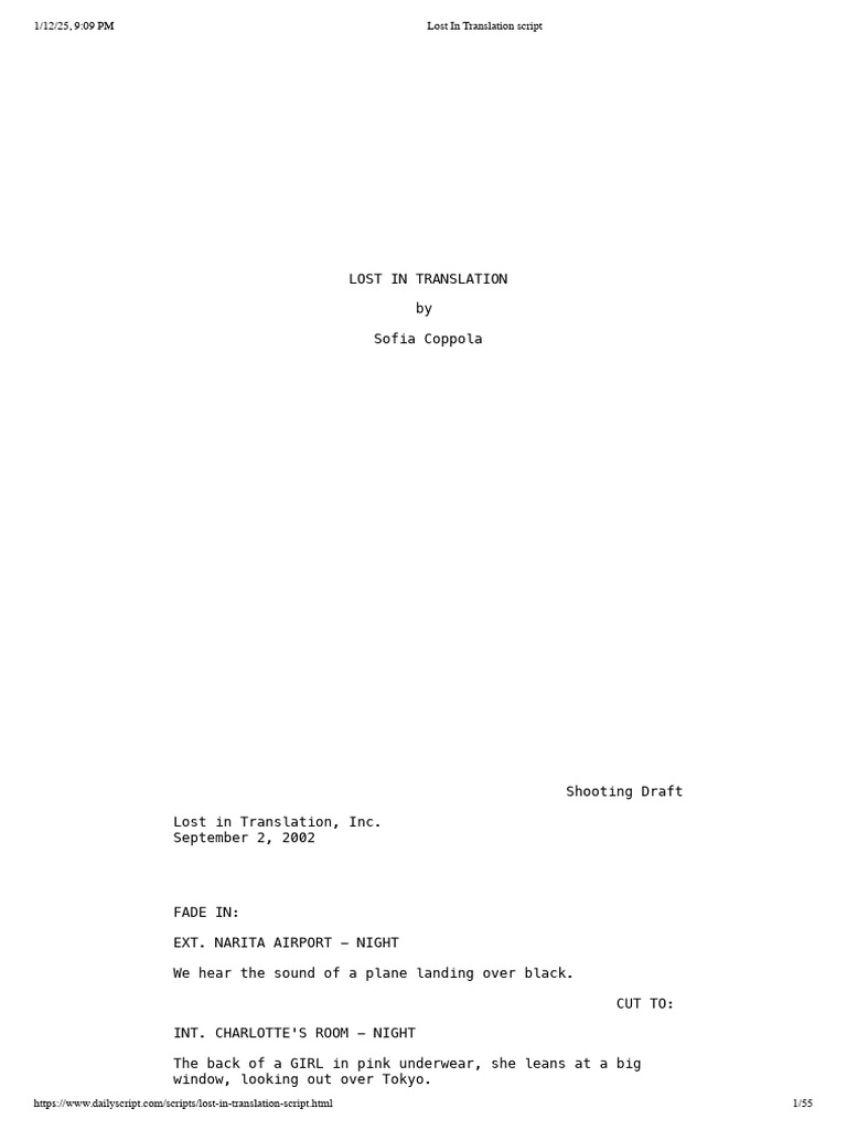 Lost in Translation Script | PDF