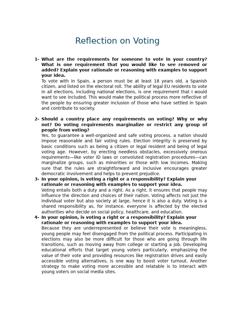Reflection On Voting | PDF | Elections | Voting