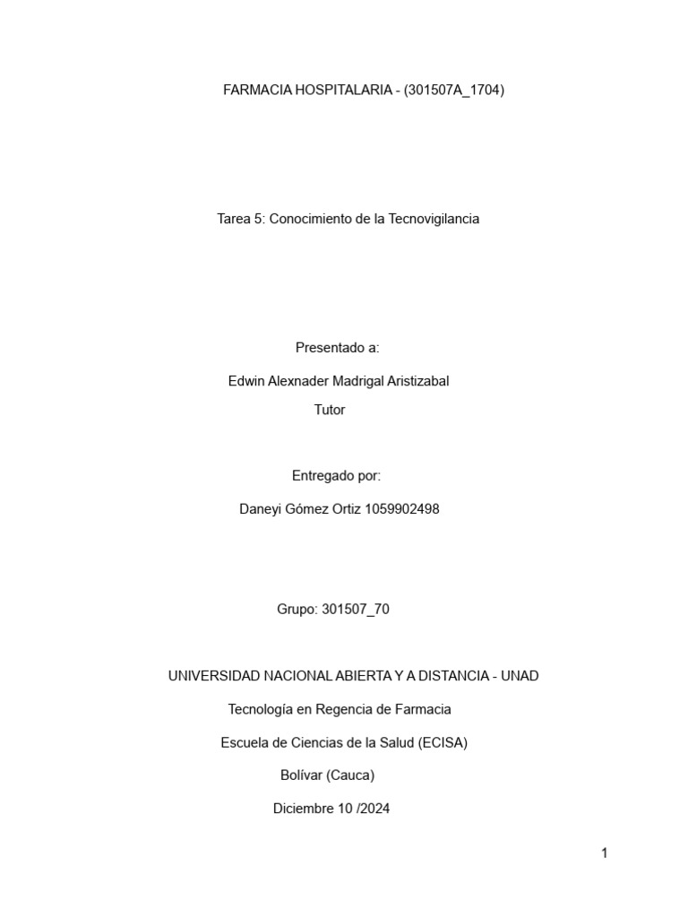 Tarea 5_ Tecno vigilancia_ Daneyi Gomez (1) | PDF | Dispositivo médico | Valores
