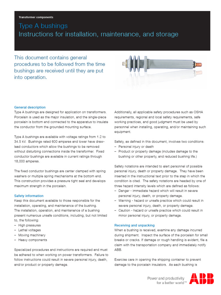 Type A Bushings Are Available With Voltage Ratings From 1.2 To 34.5 Kv ...