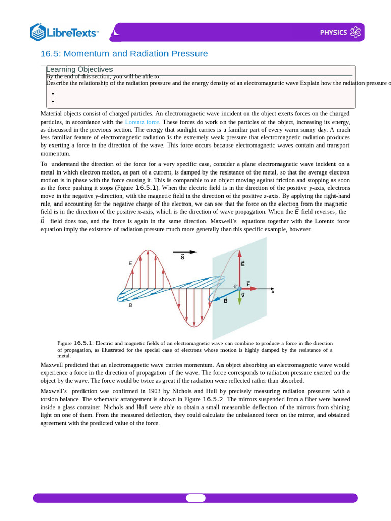 16.05 Momentum and Radiation Pressure | PDF | Electromagnetic Radiation ...