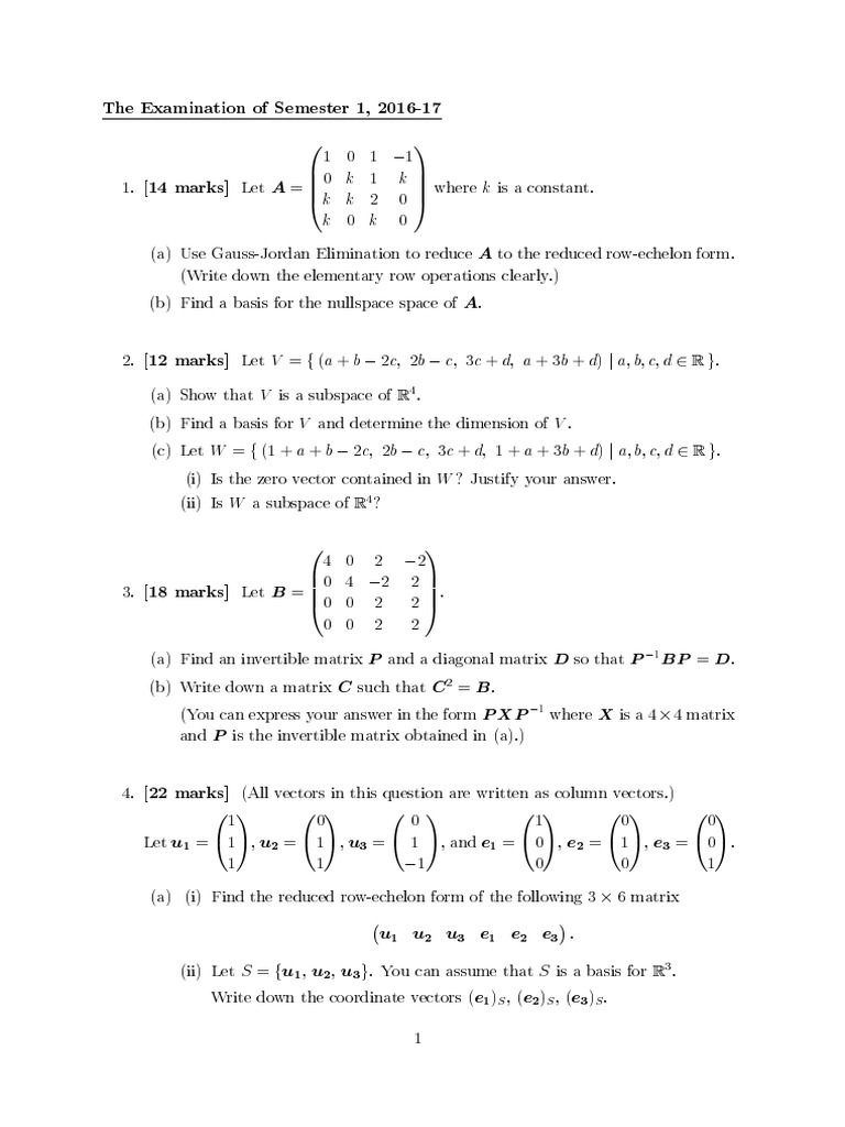 Exam2016-17s1 | PDF | Mathematics | Operator Theory