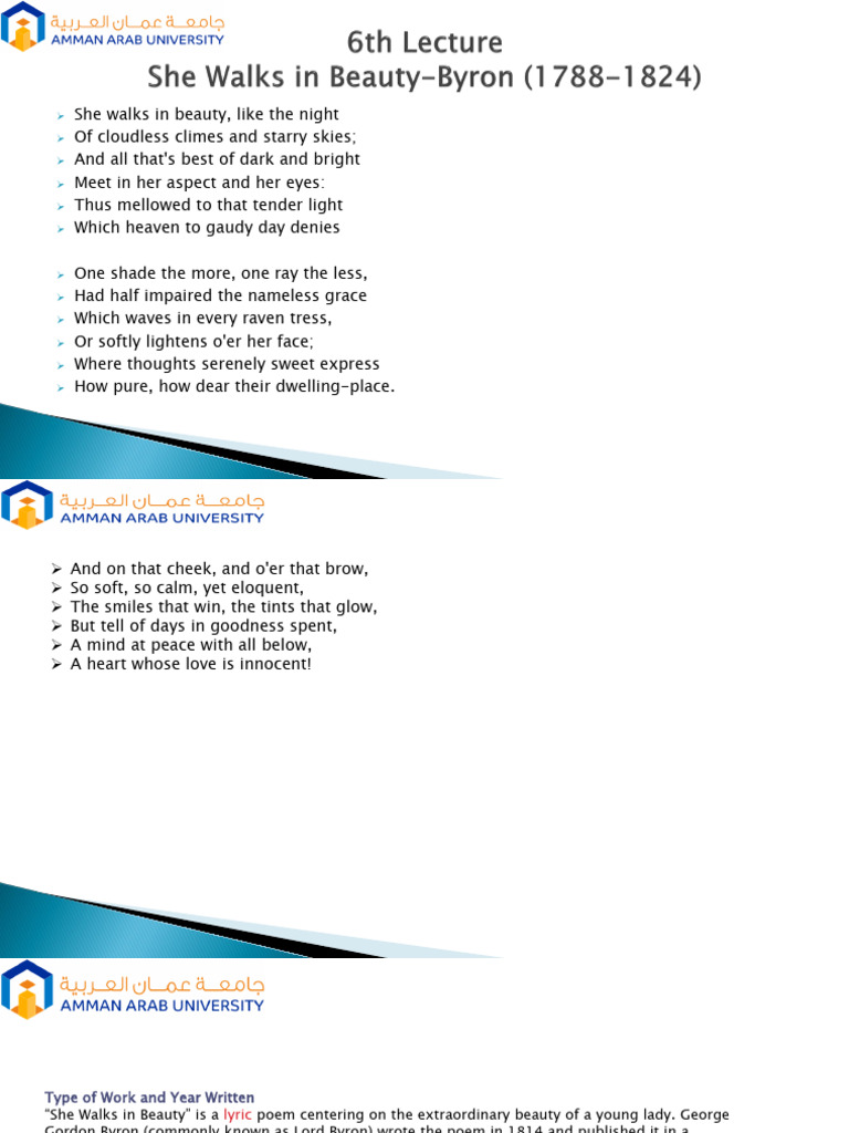 She Walks in Beauty Byron | PDF | Poetry | Metre (Poetry)