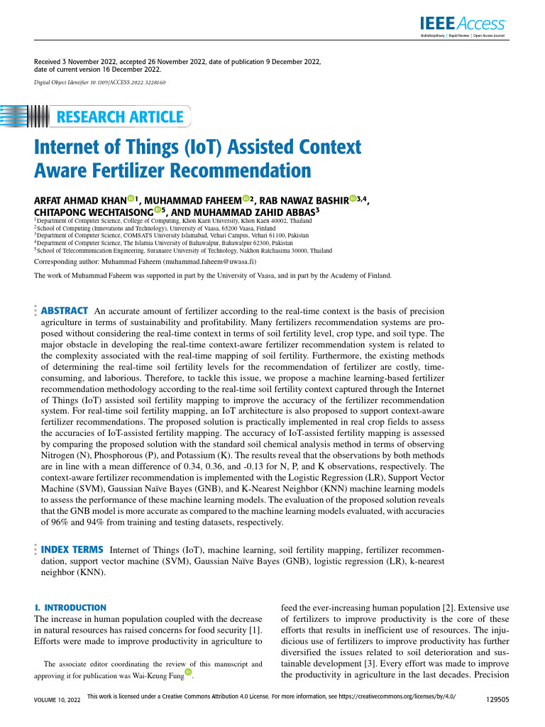 Internet of Things IoT Assisted Context Aware Fertilizer Recommendation ... Internet of Things IoT Assisted Context Aware Fertilizer Recommendation ...