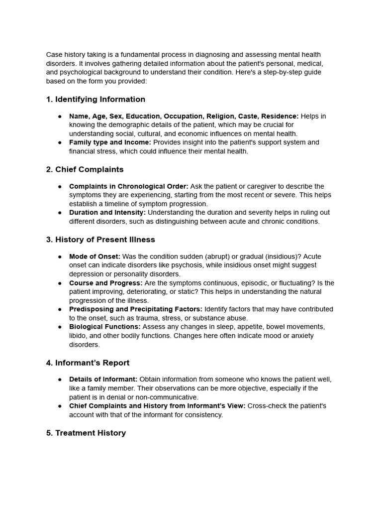 Case history taking | PDF | Medical Diagnosis | Mental Disorder