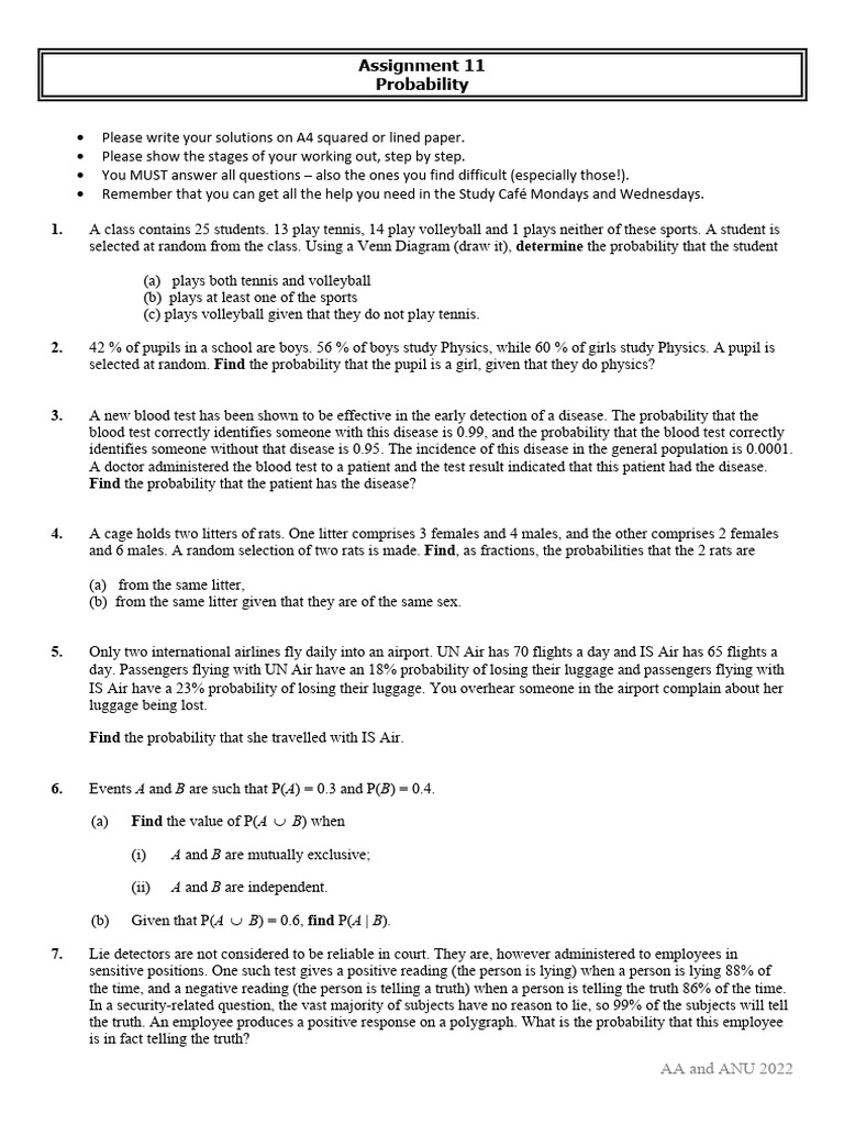 Assignment 11- Probability | PDF | Polygraph