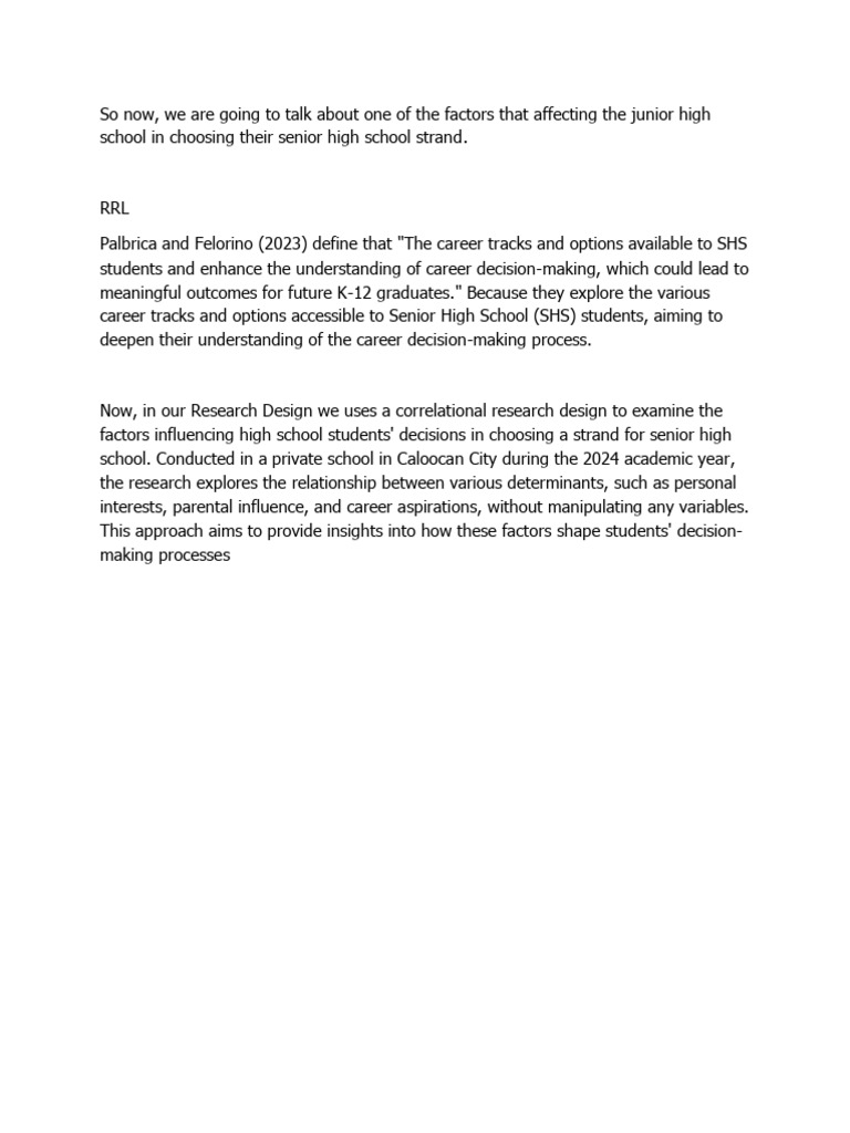 Factors Influencing SHS Strand Choices | PDF