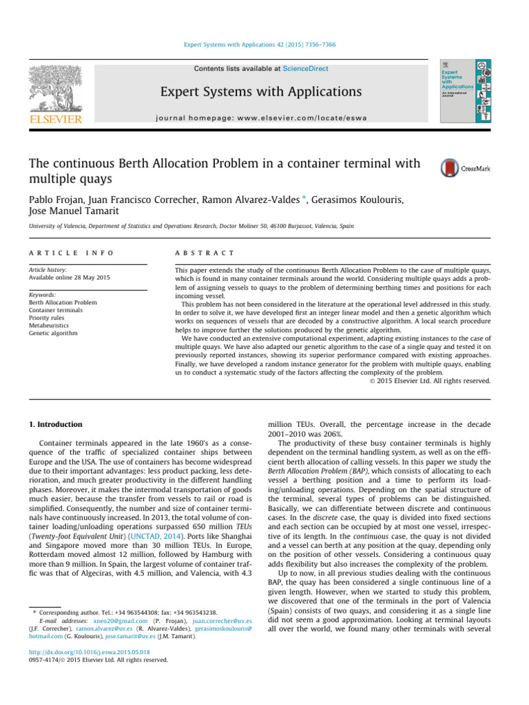 Continuous Berth Allocatio Quays | PDF | Genetic Algorithm | Metaheuristic