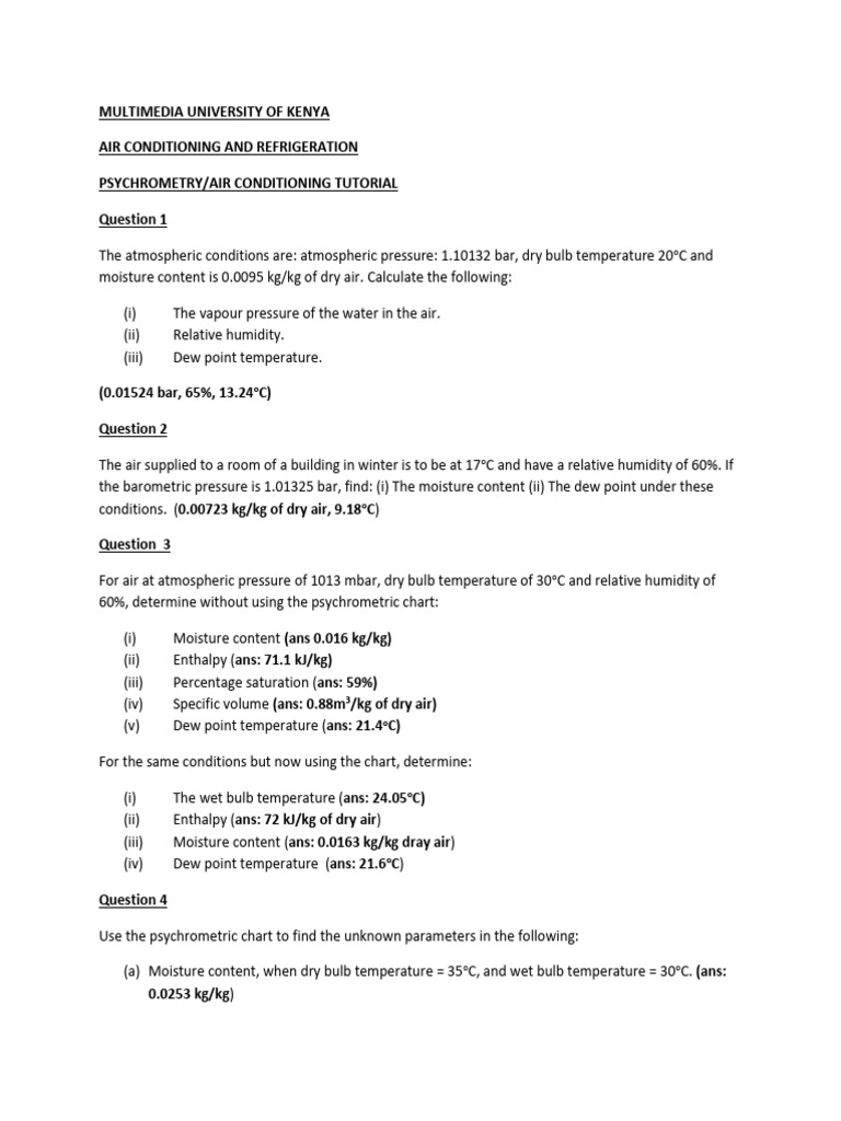 Tutorial 1 Psychrometry | PDF | Humidity | Engineering Thermodynamics