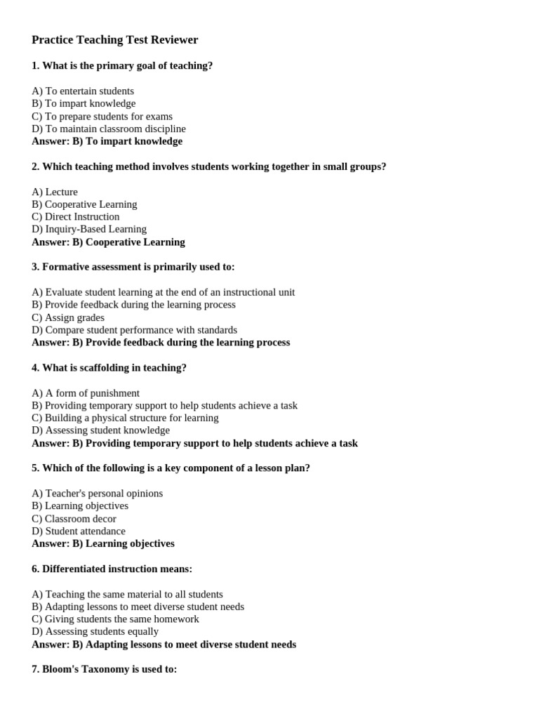 Practice Teaching Test Guide | PDF | Educational Assessment | Learning