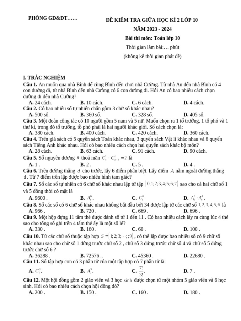 De Thi GK2 Toan 10 CD de 3 | PDF