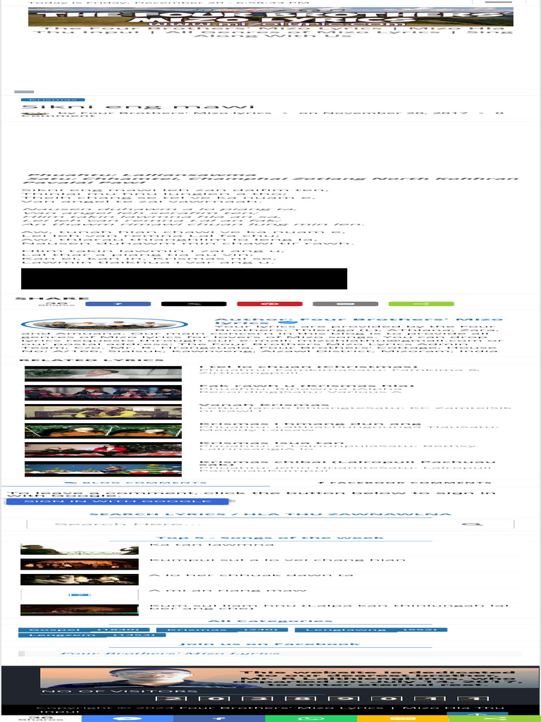 Sikni Eng Mawi - Four Brothers' Mizo Lyrics Mizo Hla Thu Inpui | PDF