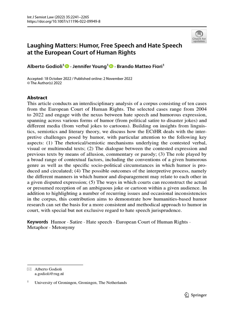 Laughing Matters Humor, Free Speech and Hate Speech at The European ...