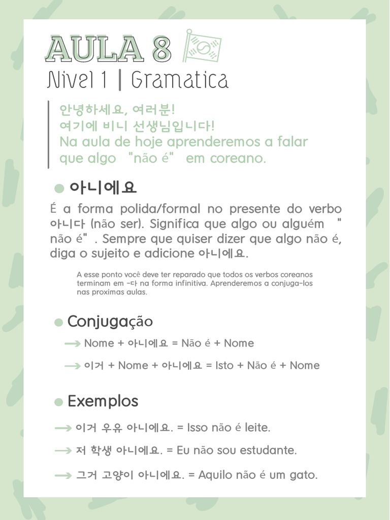 Aula 8 - COREANO (GRAMÃ TICA) | PDF