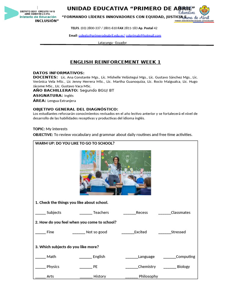 Week 1 2nd BGU-BT English Reinforcement Classes 2024-2025 | PDF | Languages | Foreign Language ...