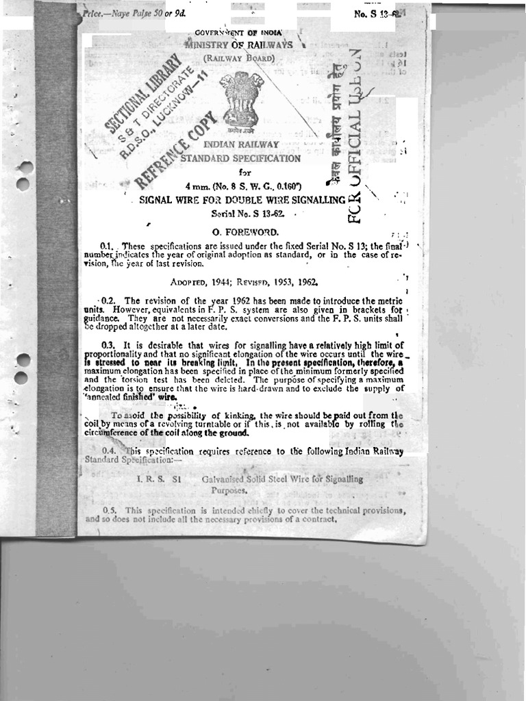Irs S 13-62 Signal Wire Fo2 Dovrle W12e Signalling | PDF