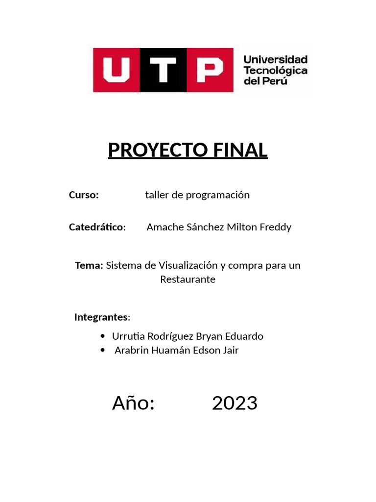 PROYECTO FINAL tALLER DE PROGRAMACION | PDF | Java (lenguaje de programación) | máquina virtual ...