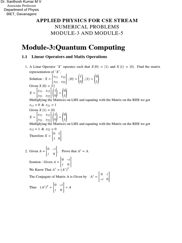 Applied Physics For CSE Stream Numerials 22 Scheme | PDF | Matrix (Mathematics) | Algebra