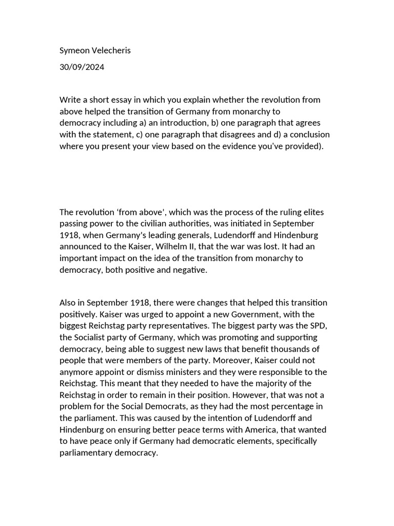 Homework 1 'Revolution From Above' | PDF | Social Democratic Party Of ...