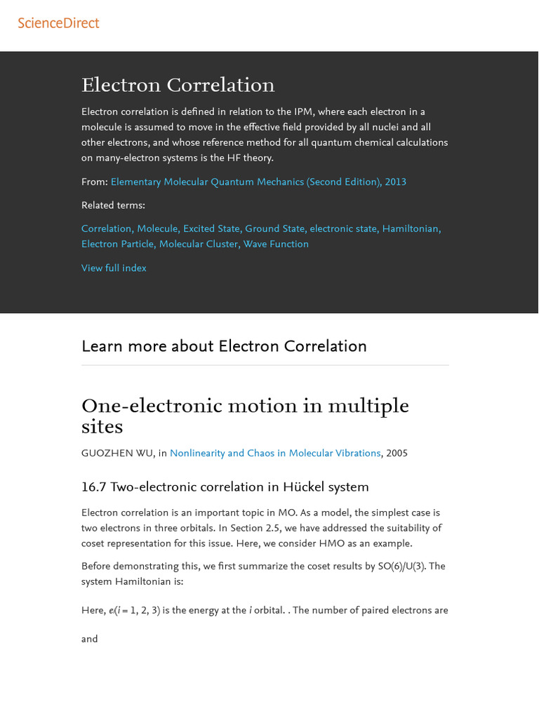 Electron Correlation | PDF | Hartree–Fock Method | Chemical Bond