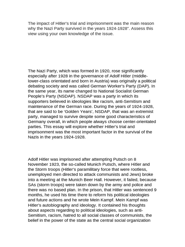 Homework 5 'Survival of the Nazi Party in 1924-1928' | PDF | Nazi Party ...