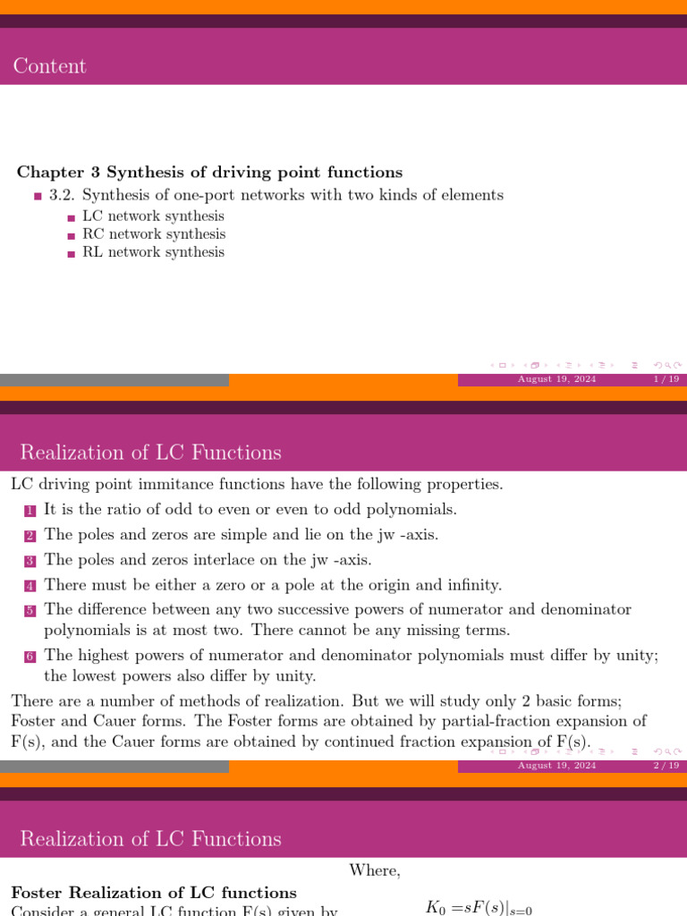 Synthesis of LC, RC, and RL Networks | PDF | Electricity | Analog Circuits