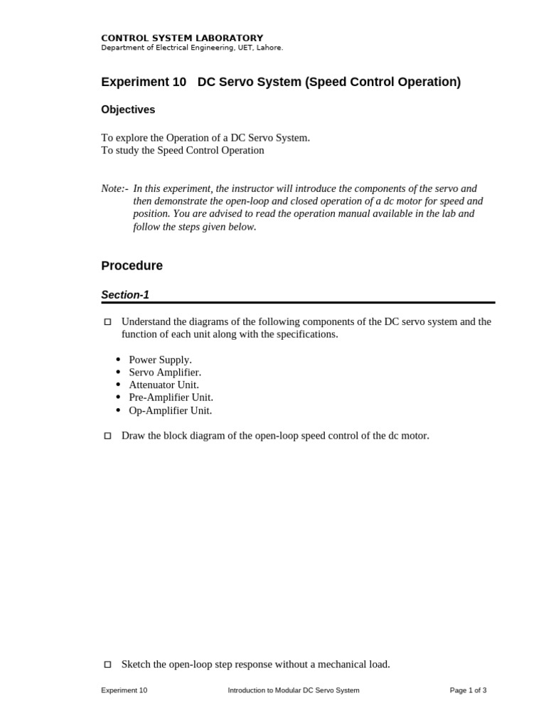 Experiment 10 Modular DC Servo - Speed Control | PDF