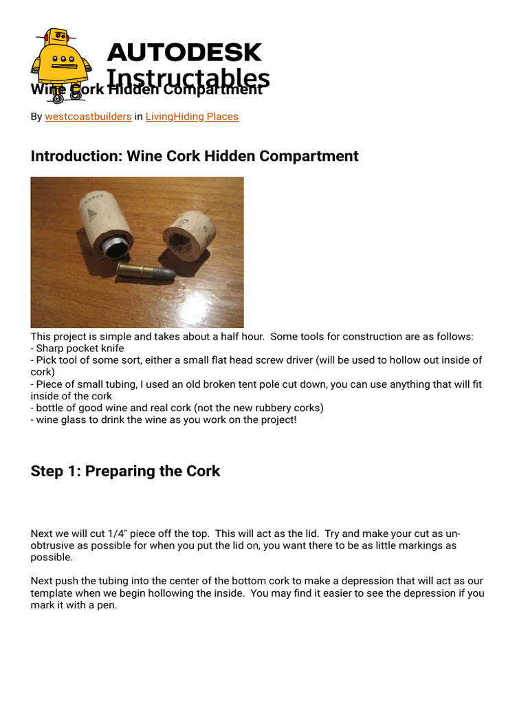 Wine Cork Hidden Compartment - 4 Steps - Instructables | PDF