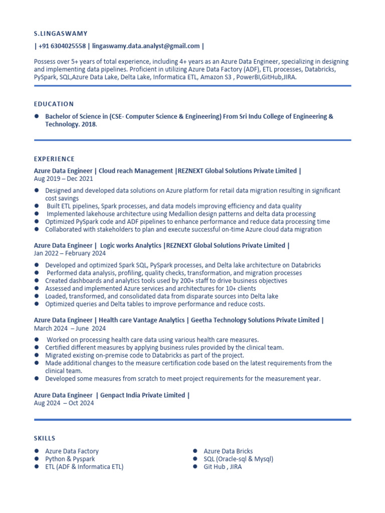 Azure Data Engineer Resume Summary | PDF | Apache Spark | Microsoft Azure