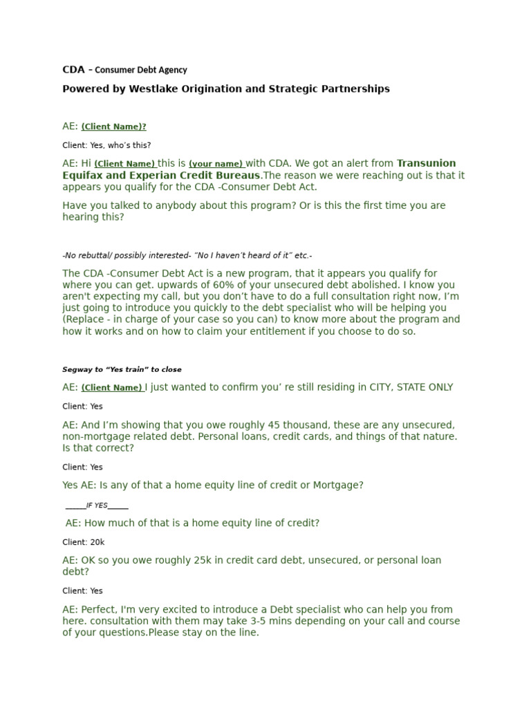 CDA Script - Updated | PDF | Debt | Credit