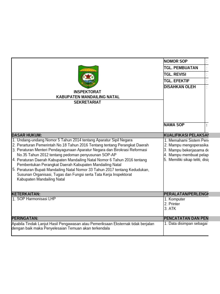 Sop Tinjut HSL Pengawasan Pemeriksaan Eks | PDF
