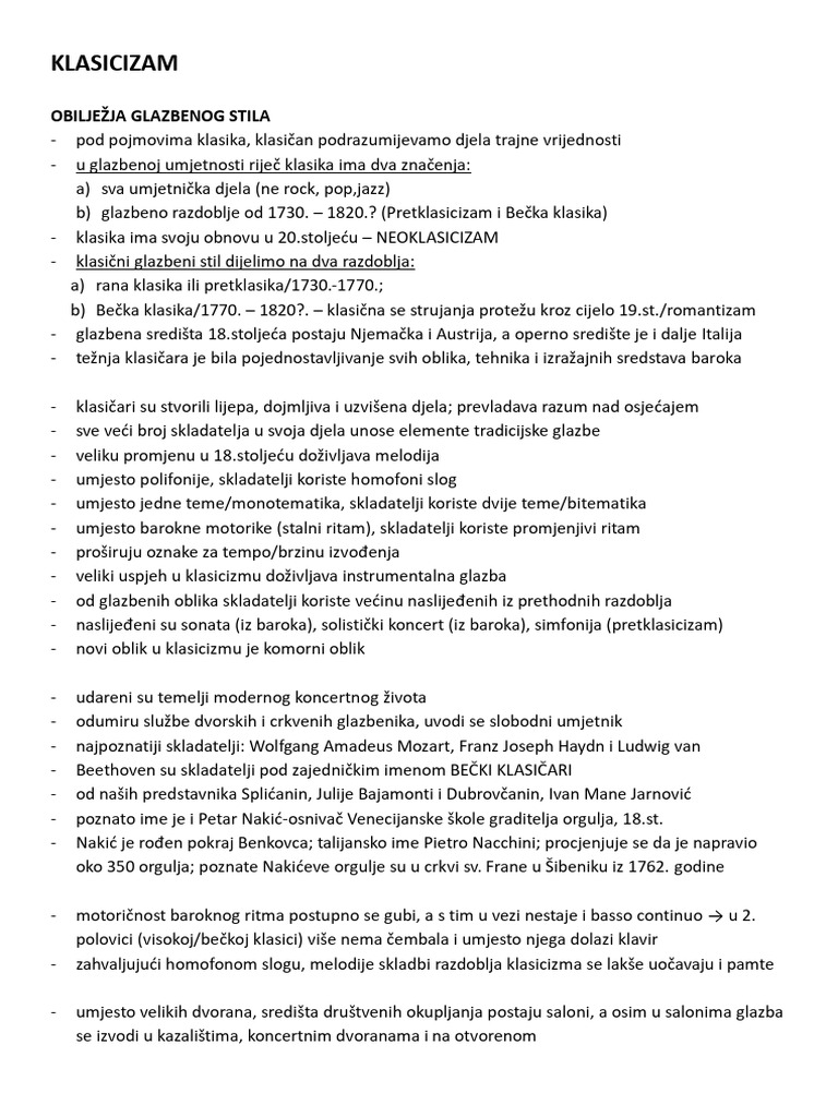 Skripta Glazbeni Klasicizam | PDF