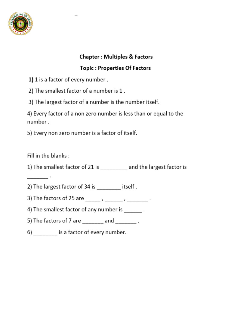 Grade IV Math: Factors & Multiples Worksheet | PDF