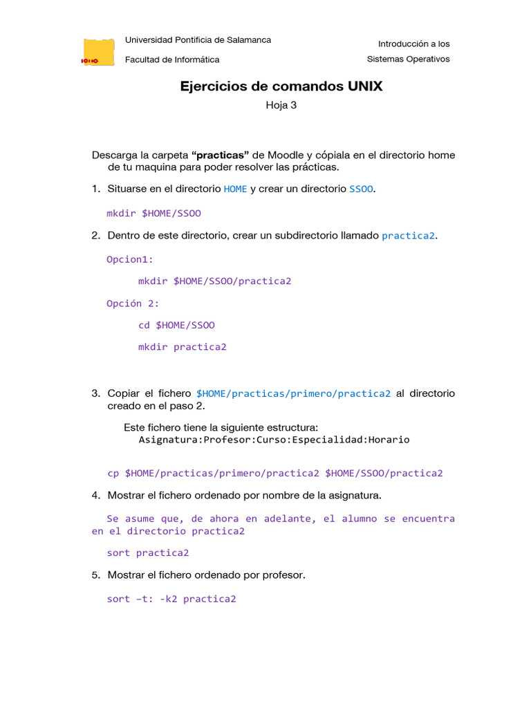 3 Ejercicios UNIX Solucion | PDF