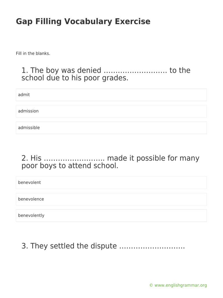 Gap Filling Vocabulary Exercise | PDF