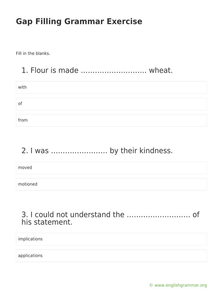 Gap Filling Grammar Exercise | PDF