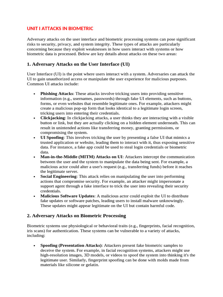 Biometric System Attack Strategies | PDF | Biometrics | Security
