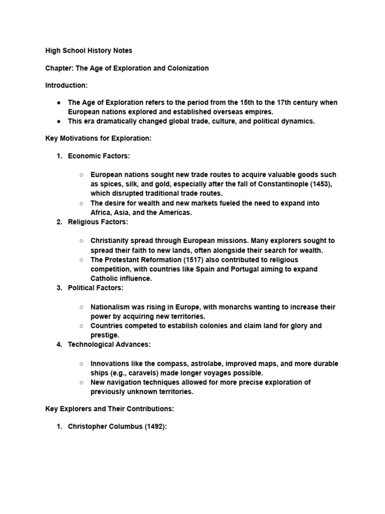 High School History Notes | PDF | Age Of Discovery | European ...