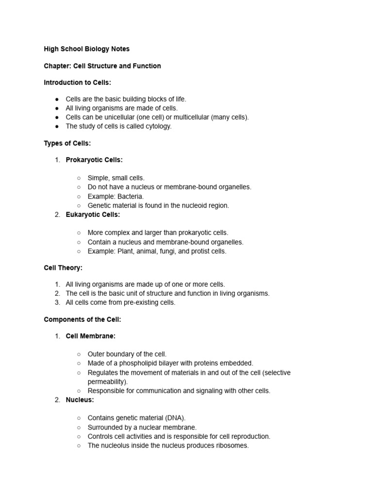High School Biology Notes | PDF | Cell (Biology) | Endoplasmic Reticulum