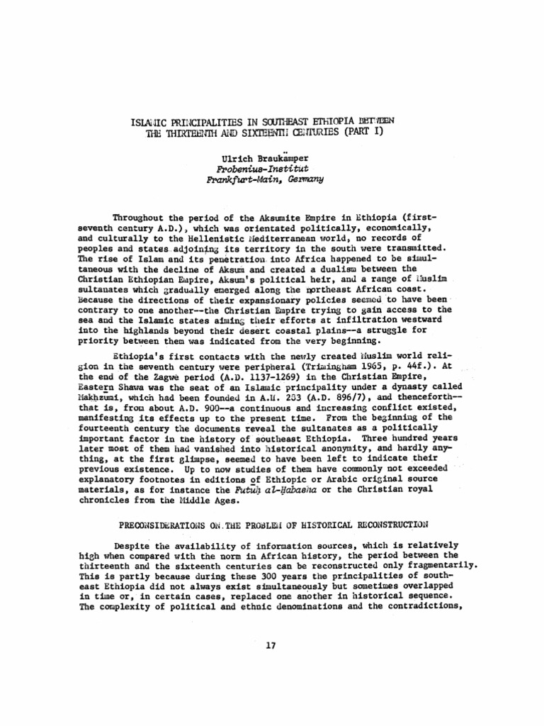Islamic Principalities in Southeast Ethiopia Between The Thirteenth and ...